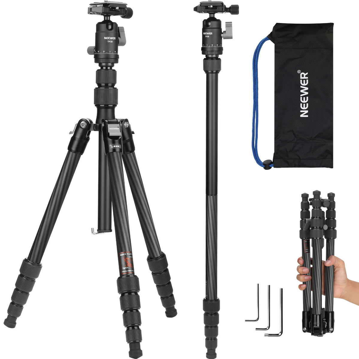 NEEWER TP39 65" Carbon Fiber Camera Tripod Monopod