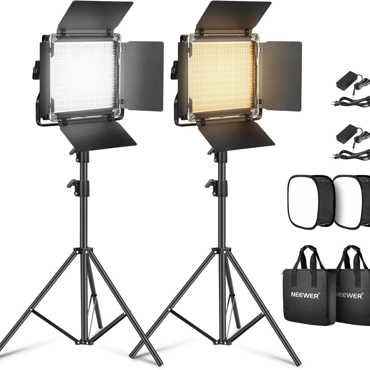 NEEWER 2 Pack Bi-color 660 LED Video Light and Stand Kit with Softbox ...