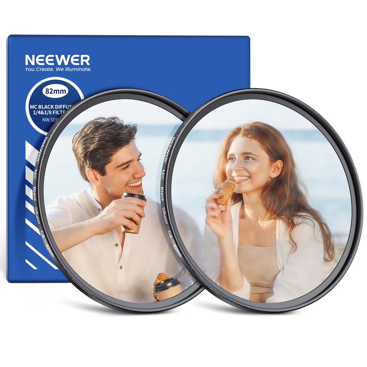 NEEWER 2 Pack 1/4 & 1/8 Black Diffusion Lens Filter Set - NEEWER