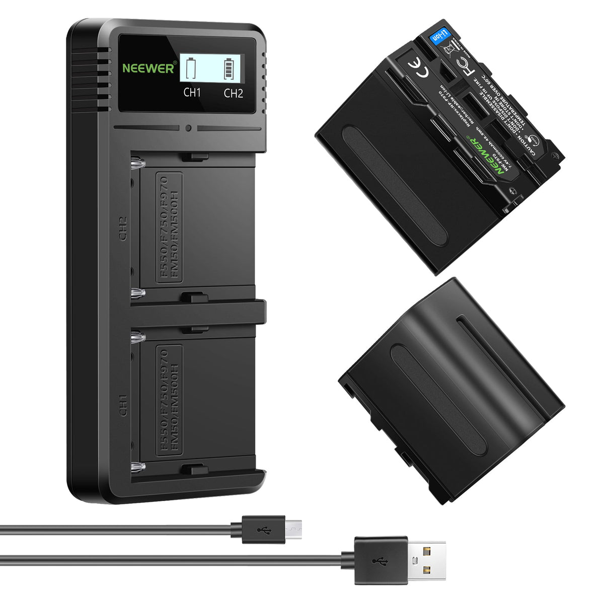 NEEWER 2-Pack NP-F970 Replacement Battery Charger Set - NEEWER