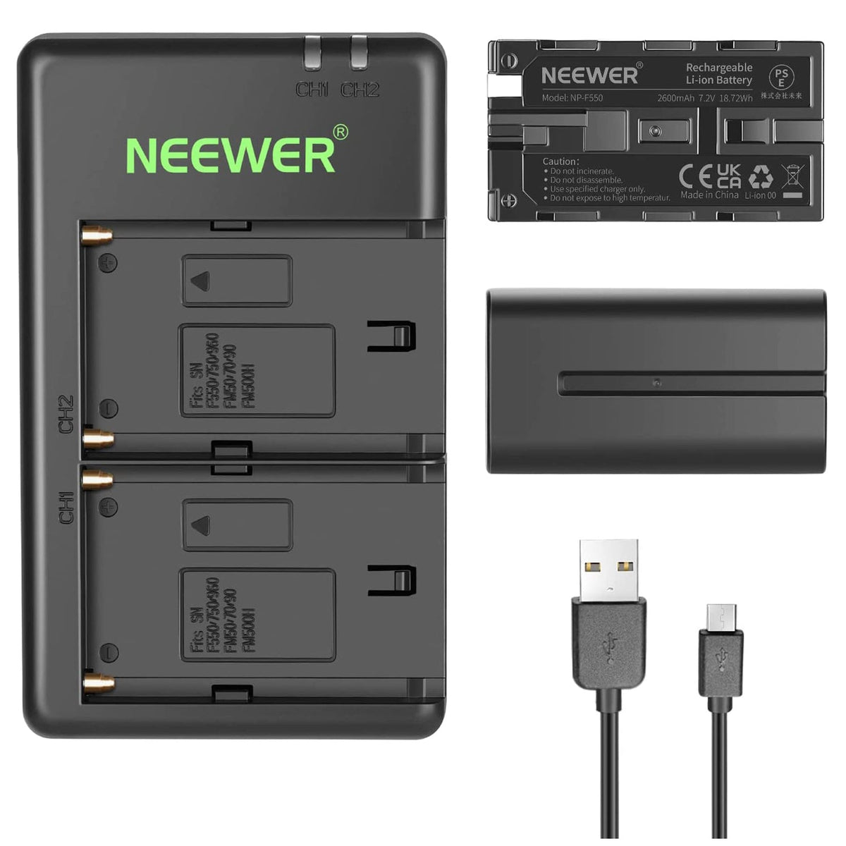 NEEWER Juego de Cargador de Batería NP-F550 para Sony - NEEWER