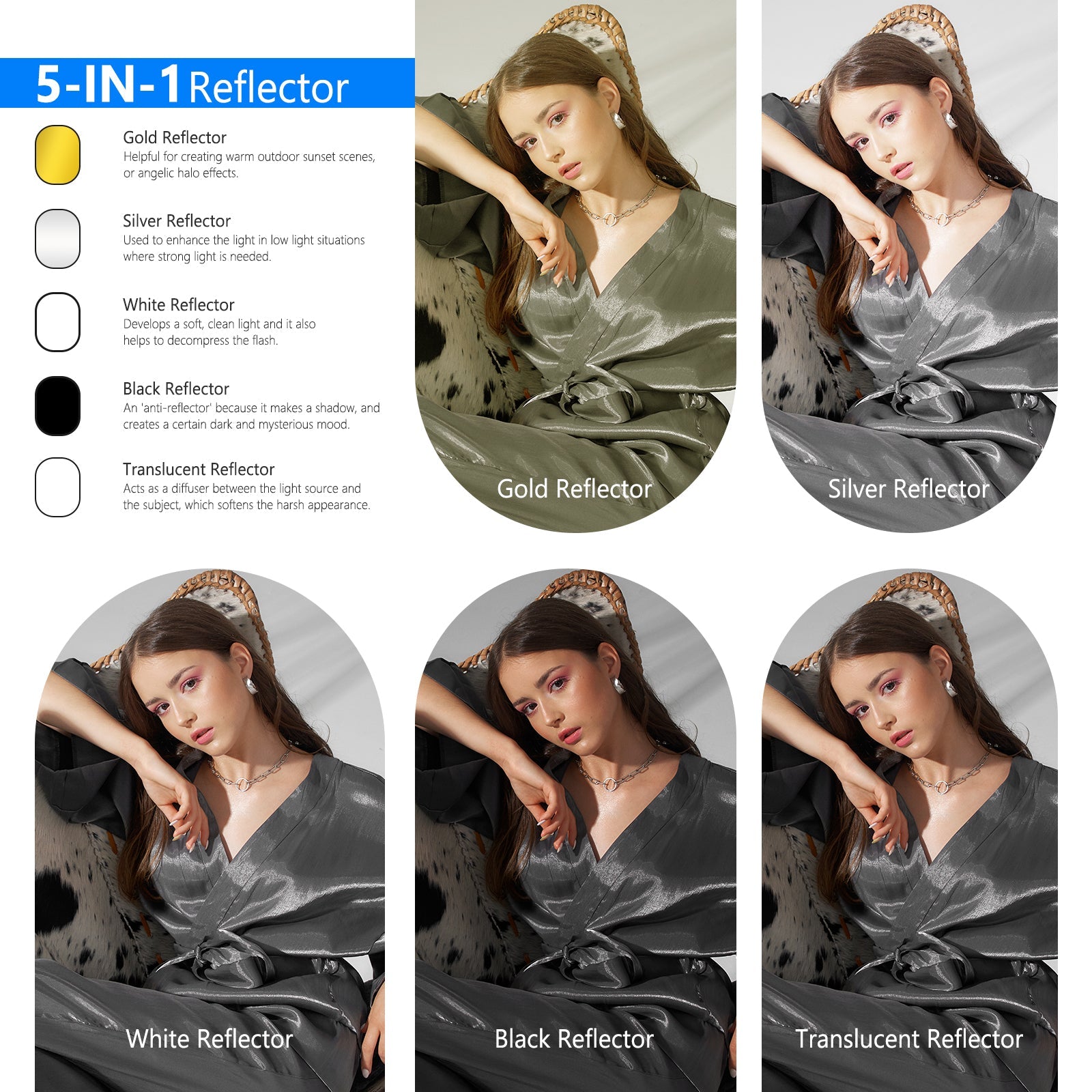 NEEWER 5 in 1 Portable Lighting Reflector/Diffuser Kit - NEEWER ...